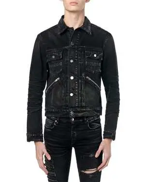 Amiri Core Double-Slanted Denim Trucker Jacket In Aged Black - 40
